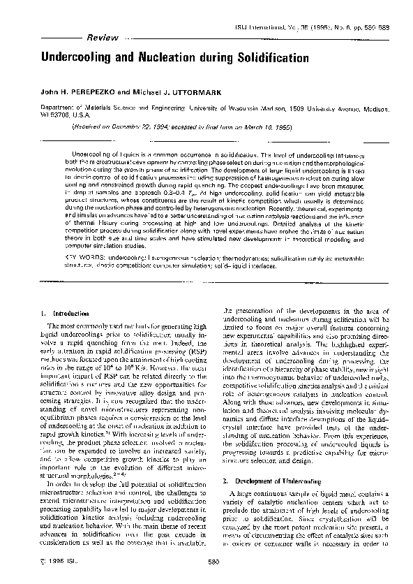 (PDF) Undercooling and Nucleation during Solidification | John ...
