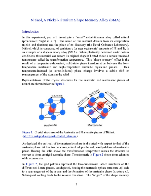 (PDF) Nickel-Titanium Memory Metal: A "Smart" Material Exhibiting a ...