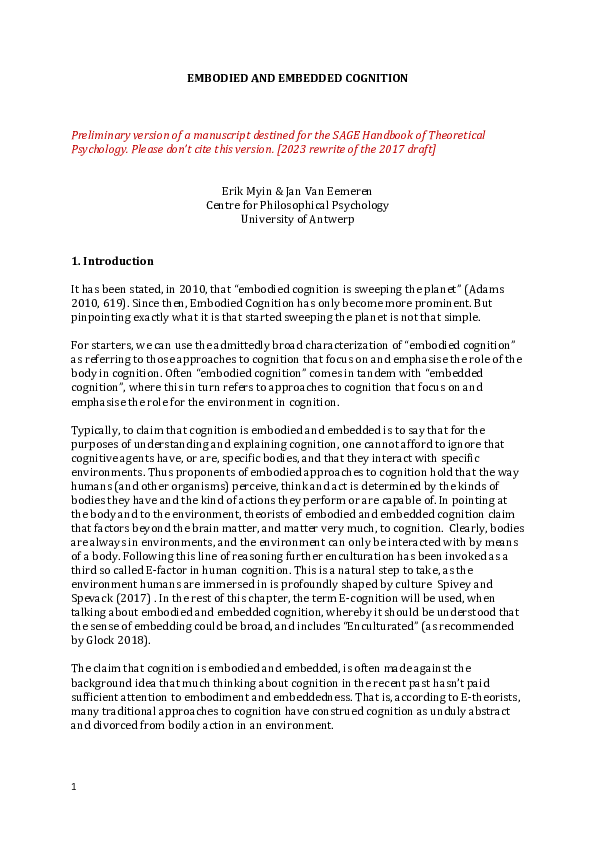 (DOC) Embodied and Embedded Cognition (new 2023 version)