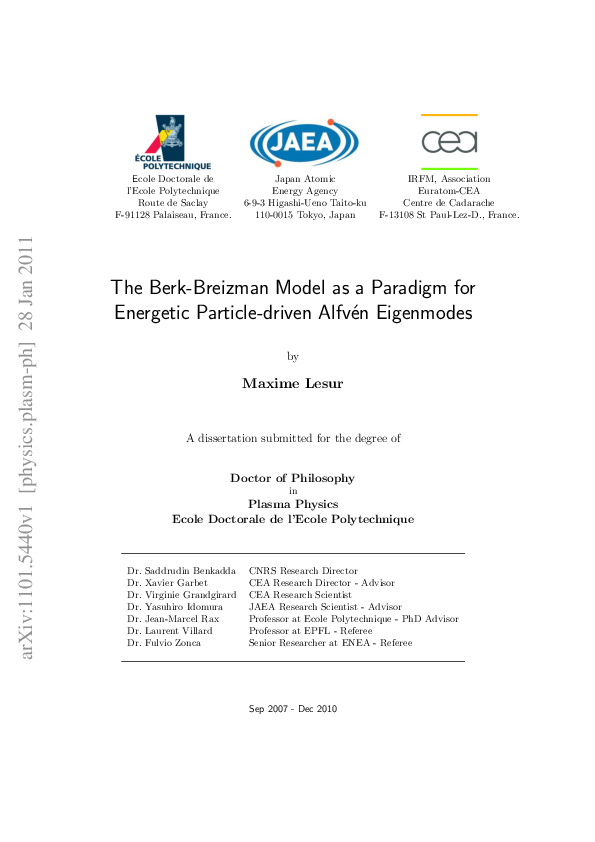 (PDF) The Berk-Breizman Model as a Paradigm for Energetic Particle ...
