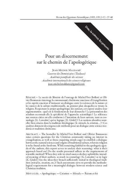 (PDF) Pour un discernement sur le chemin de l'apologétique