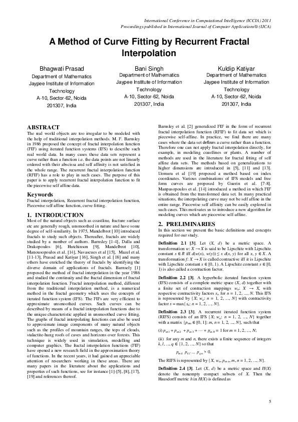 (PDF) A Method of Curve Fitting by Recurrent Fractal Interpolation | Kuldip Katiyar - Academia.edu