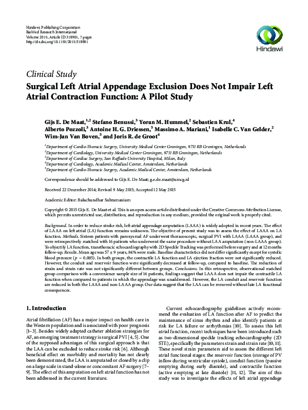 (PDF) Surgical Left Atrial Appendage Exclusion Does Not Impair Left ...