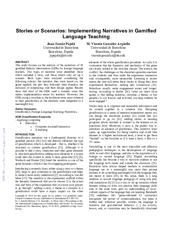 (PDF) Stories or Scenarios: Implementing Narratives in Gamified ...