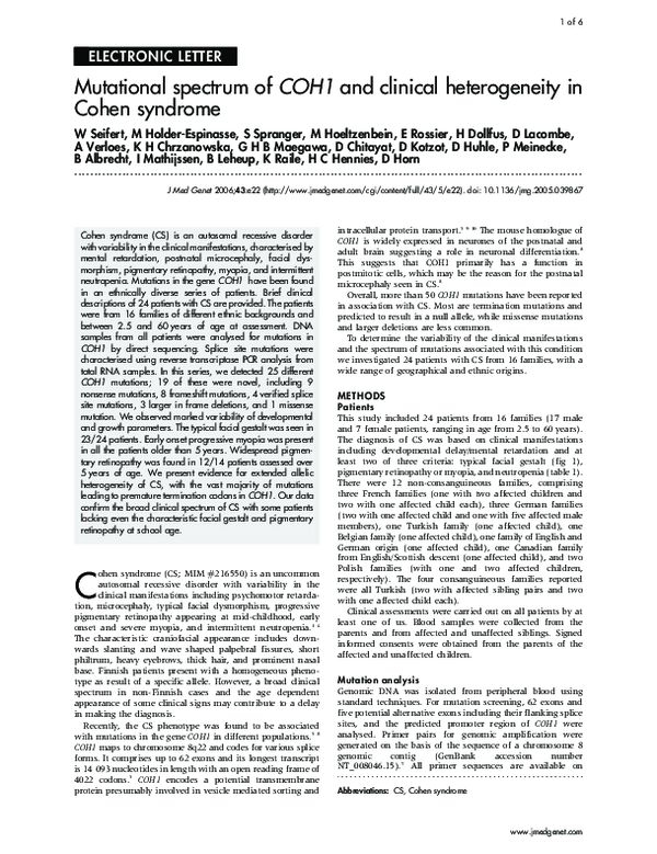 (PDF) Mutational spectrum of COH1 and clinical heterogeneity in Cohen ...