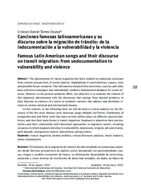 (PDF) Canciones famosas latinoamericanas y su discurso sobre la ...
