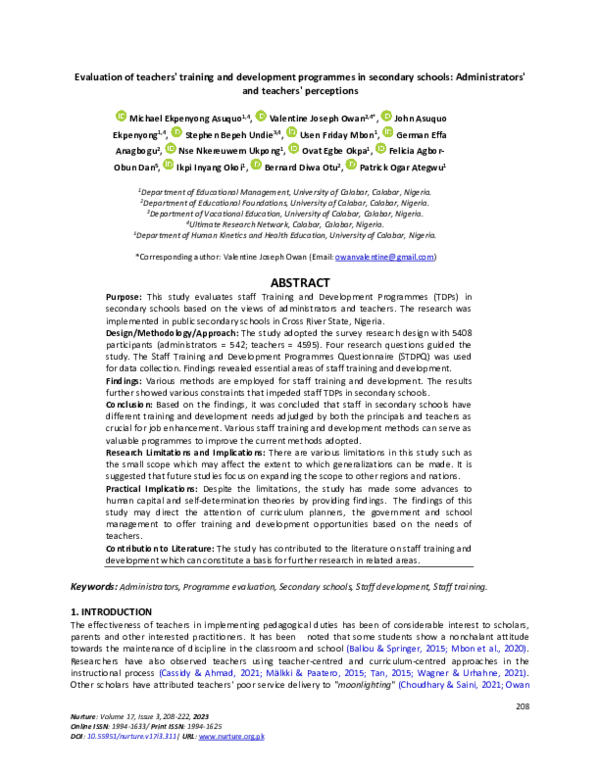 (PDF) Evaluation of teachers' training and development programmes in secondary schools ...