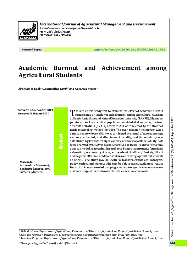 (PDF) Academic Burnout and Achievement among Agricultural Students
