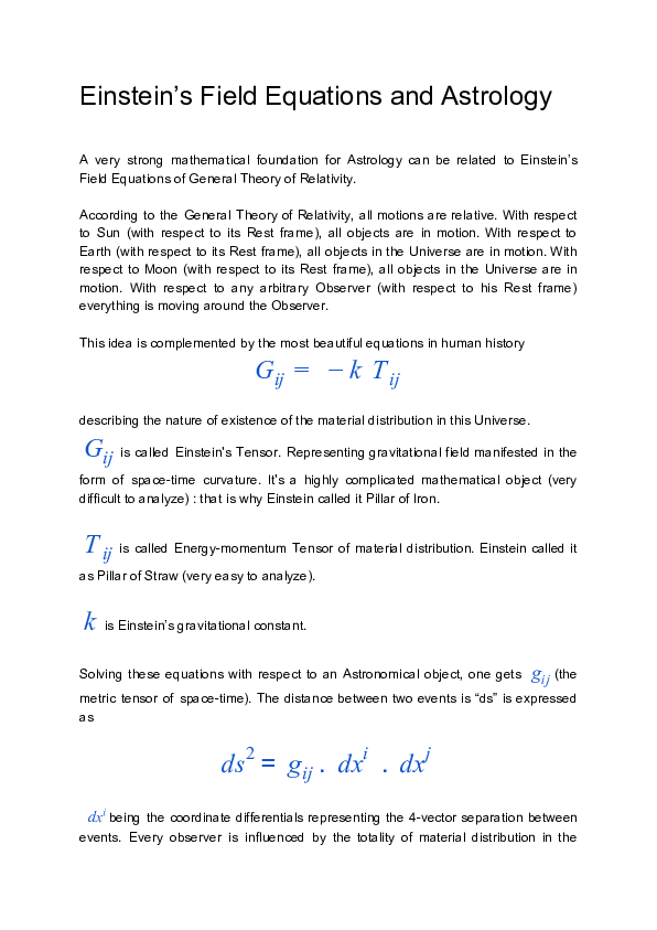 (PDF) Einsteins Field Equations and Astrology | sudhakaran gopalan - Academia.edu