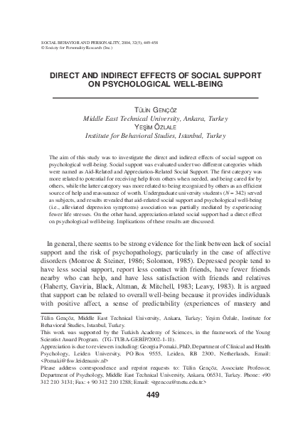 (PDF) Direct and Indirect Effects of Social Support on Psychological ...