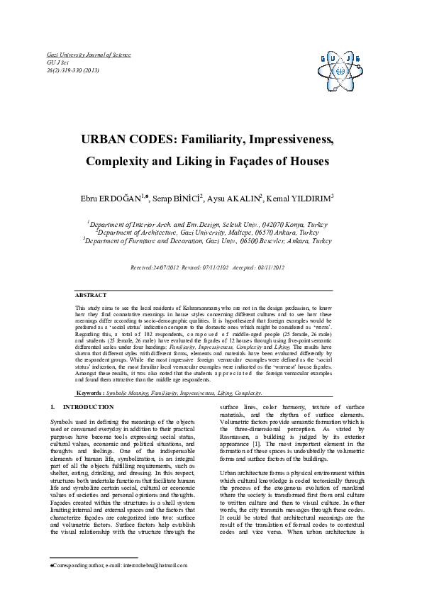 (PDF) URBAN CODES: Familiarity, Impressiveness,Complexity and Liking in ...