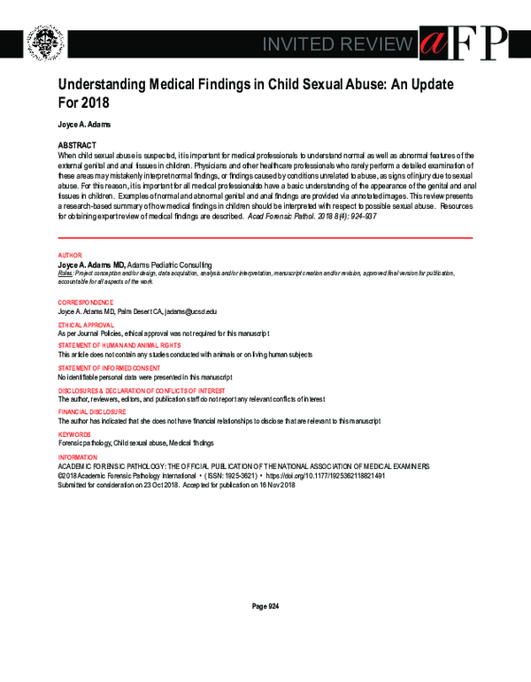 (PDF) Understanding Medical Findings in Child Sexual Abuse: An Update ...