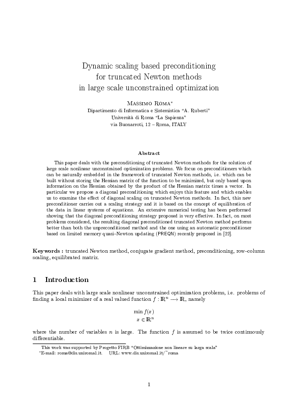 Pdf Dynamic Scaling Based Preconditioning For Truncated Newton Methods In Large Scale