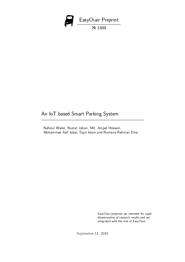 (PDF) An IoT based Smart Parking System | Romana Rahman Ema - Academia.edu