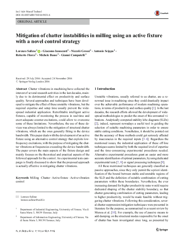 (PDF) Active Fixture Control for Chatter Mitigation in Milling