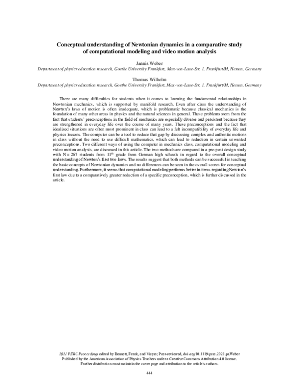 (PDF) Conceptual understanding of Newtonian dynamics in a comparative study of computational ...