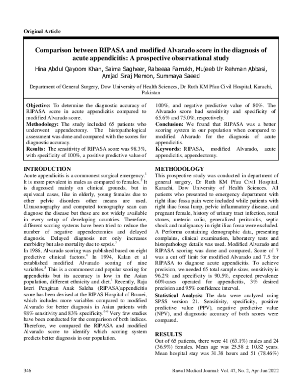 (PDF) Comparison between RIPASA and modified Alvarado score in the ...
