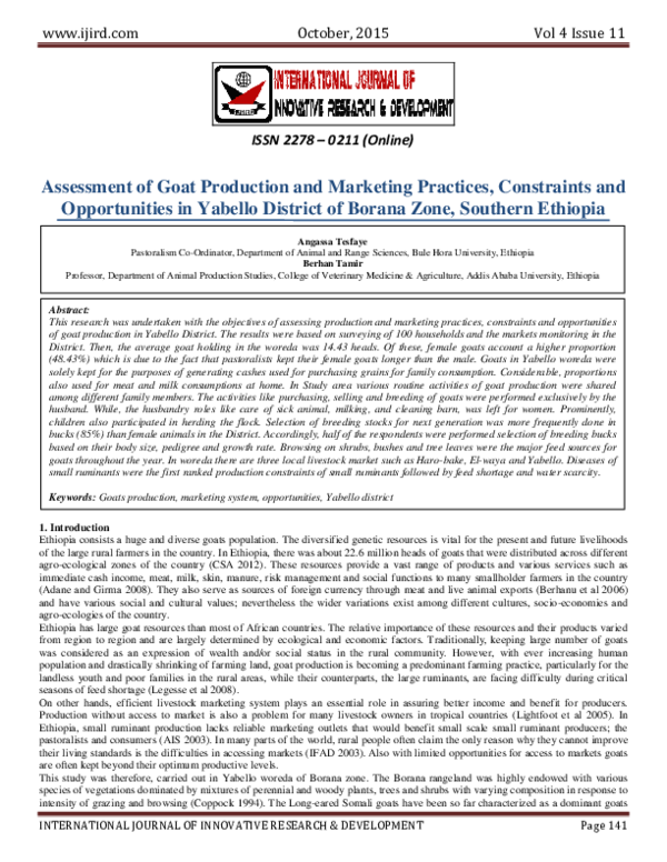 (PDF) Assessment of Goat Production and Marketing Practices, Constraints and Opportunities in ...