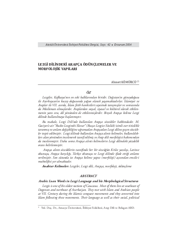 (PDF) Arabic Loan Words in Lezgi Language and his Morphological Structures