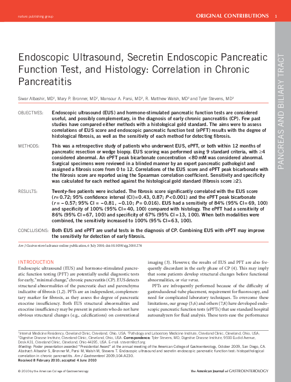 (PDF) Endoscopic Ultrasound, Secretin Endoscopic Pancreatic Function ...