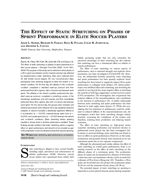 (PDF) The Effect of Static Stretching on Phases of Sprint Performance in Elite Soccer Players