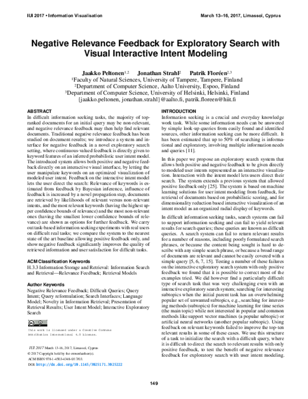 (PDF) Negative Relevance Feedback for Exploratory Search with Visual Interactive Intent Modeling