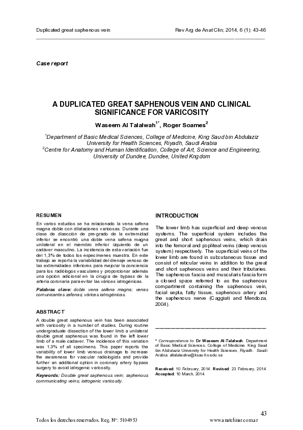 Pdf A Duplicated Great Saphenous Vein And Clinical Significance For