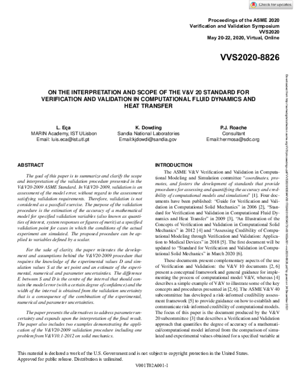 (PDF) On the Interpretation and Scope of the V 20 Standard for Verification and Validation in ...