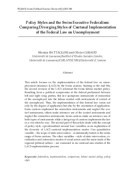 (PDF) Policy Styles and the Swiss Executive Federalism : Comparing ...