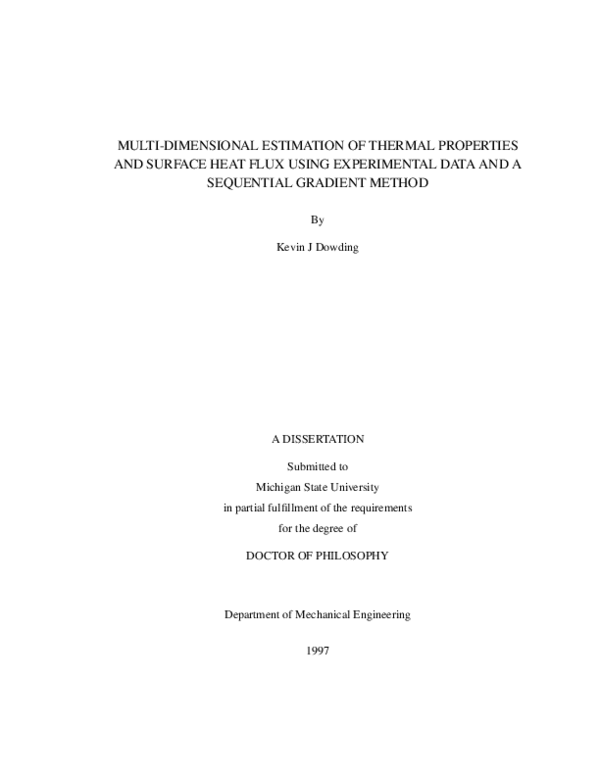 Pdf Multi Dimensional Estimation Of Thermal Properties And Surface Heat Flux Using