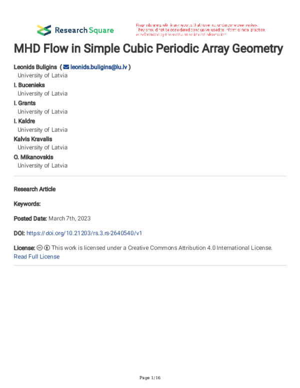 (PDF) MHD Flow in Simple Cubic Periodic Array Geometry