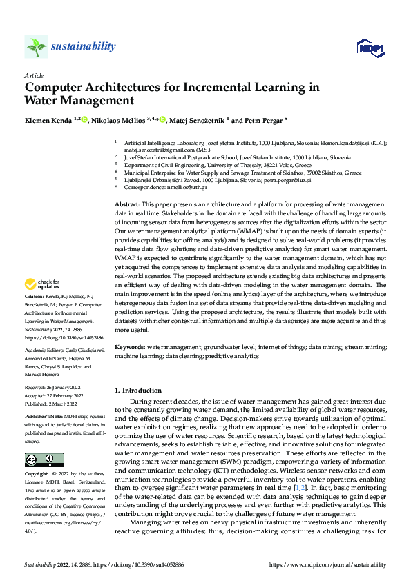 (PDF) Computer Architectures for Incremental Learning in Water Management | Petra Pergar ...