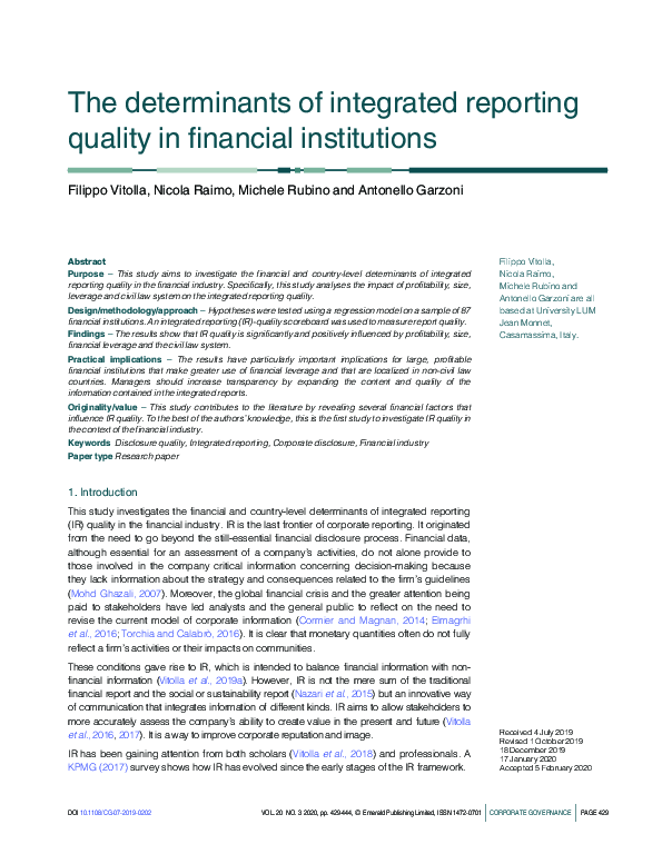 (PDF) The determinants of integrated reporting quality in financial ...