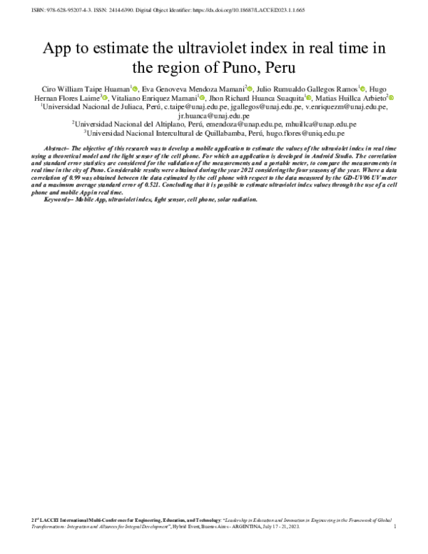 (PDF) App to estimate the ultraviolet index in real time in the region of Puno, Peru