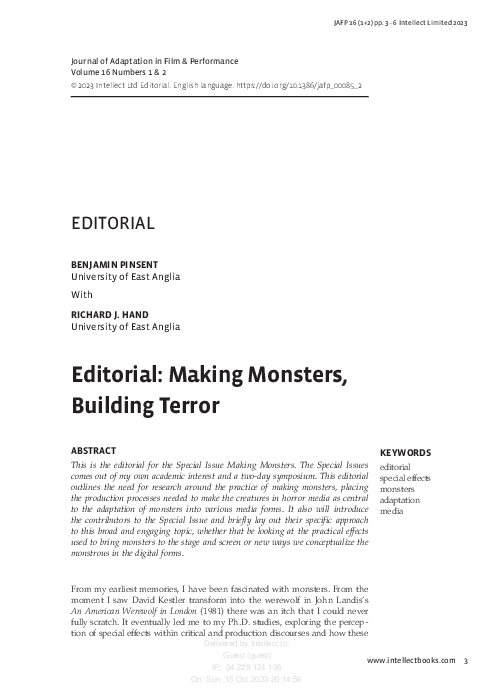 (PDF) Editorial: Making Monsters, Building Terror | Benjamin Pinsent ...