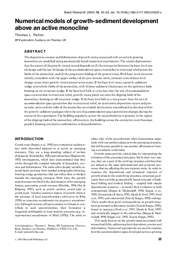 (PDF) Numerical models of growth-sediment development above an active monocline | Thomas L ...