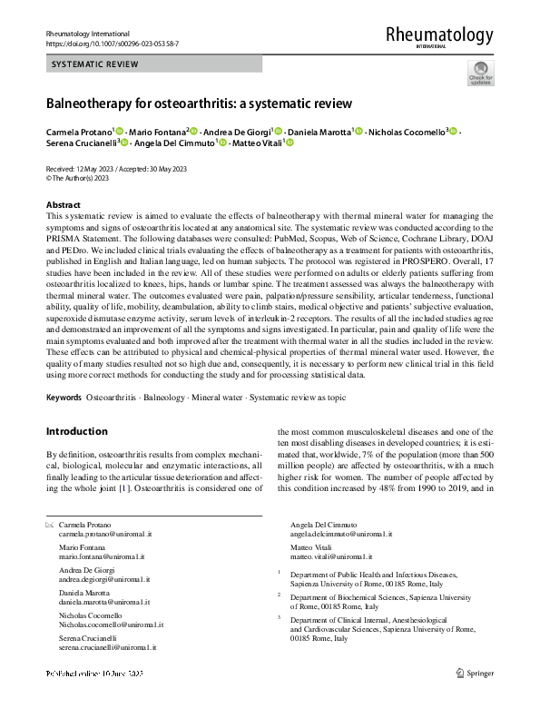 (PDF) Balneotherapy for osteoarthritis: a systematic review