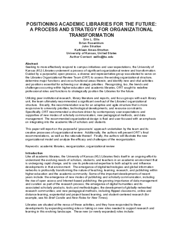 (PDF) Positioning Academic Libraries for the Future: A Process and ...