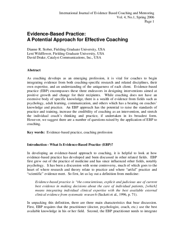 (PDF) Evidence-Based Practice: A Potential Approach for Effective Coaching