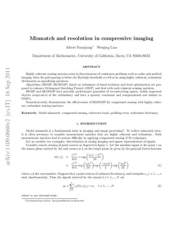 (PDF) Mismatch and resolution in compressive imaging