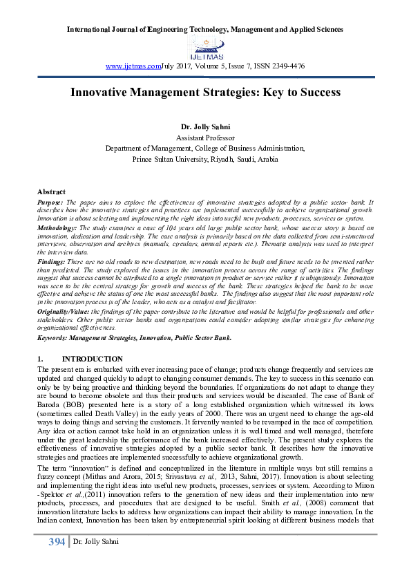 (PDF) Innovative Management Strategies: Key to Success