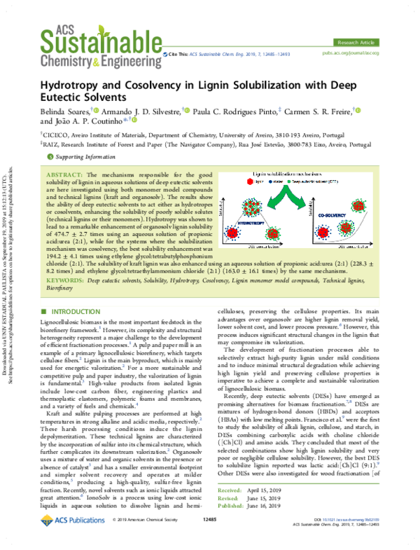 (PDF) Hydrotropy and Cosolvency in Lignin Solubilization with Deep ...