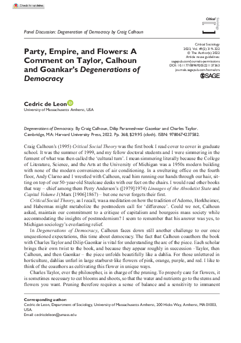 (PDF) Party, Empire, and Flowers: A Comment on Taylor, Calhoun and ...