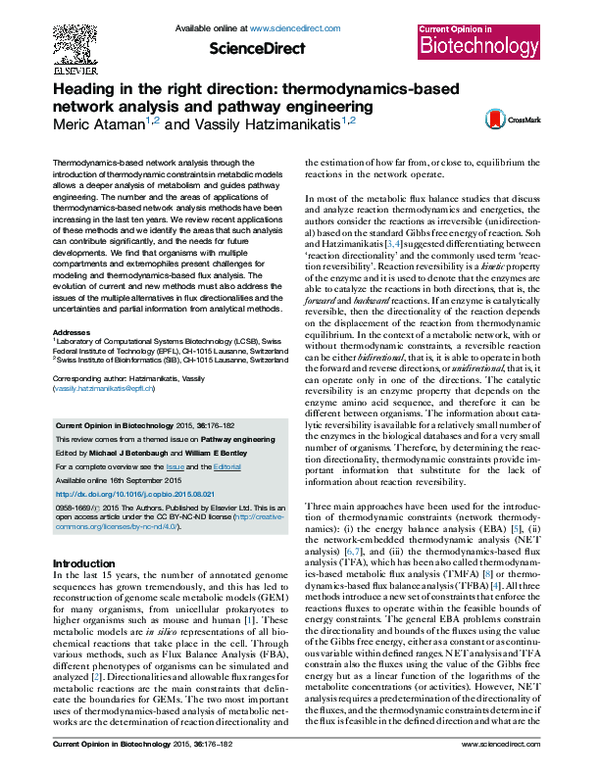 (PDF) Heading in the right direction: thermodynamics-based network ...