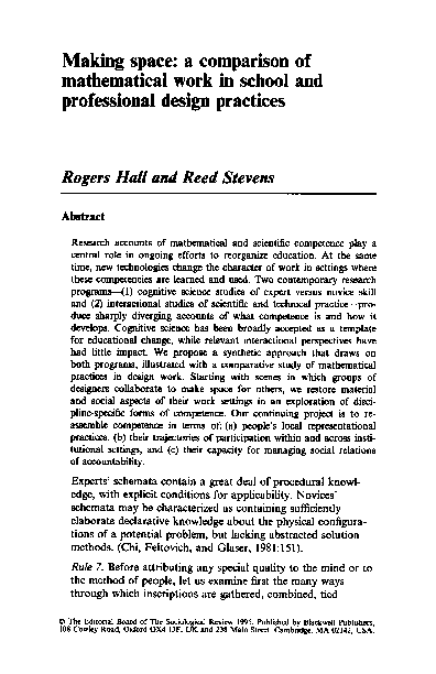 (PDF) Making Space: A Comparison of Mathematical Work in School and ...
