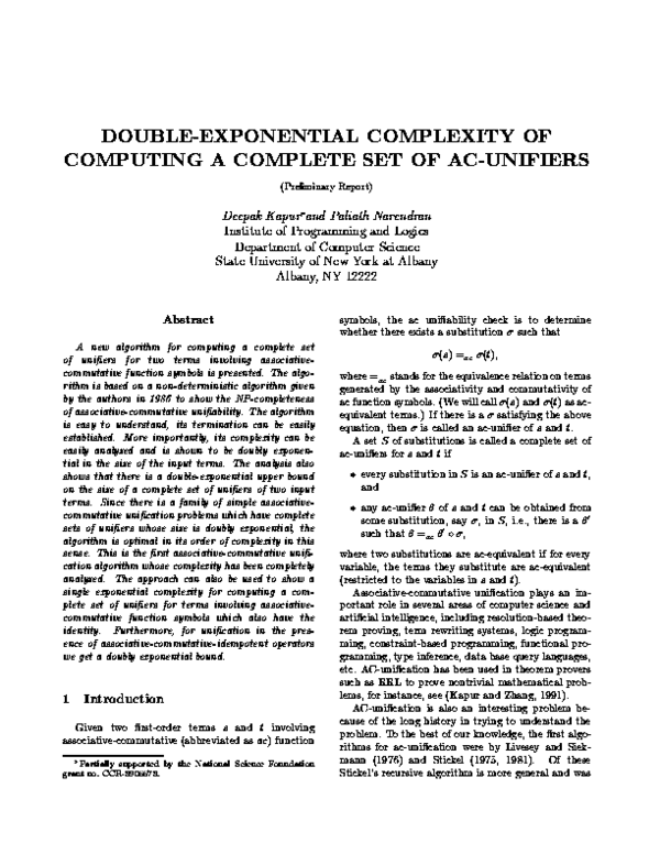 (PDF) Double-exponential complexity of computing a complete set of AC-unifiers