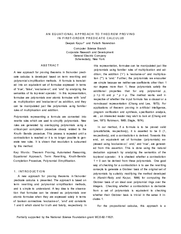 Pdf Equational Theorem Proving In Predicate Calculus