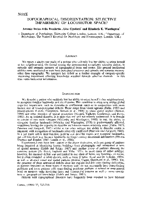 (PDF) Topographical Disorientation: Selective Impairment of Locomotor ...