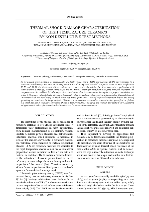 (PDF) Thermal shock damage characterization of high temperature ...