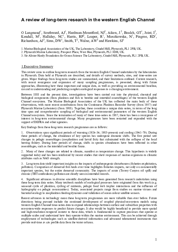 (PDF) A review of long-term research in the western English Channel
